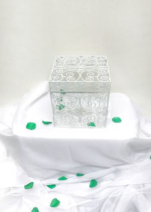 White Floral Metal Card Box - Victorian Diamond Events